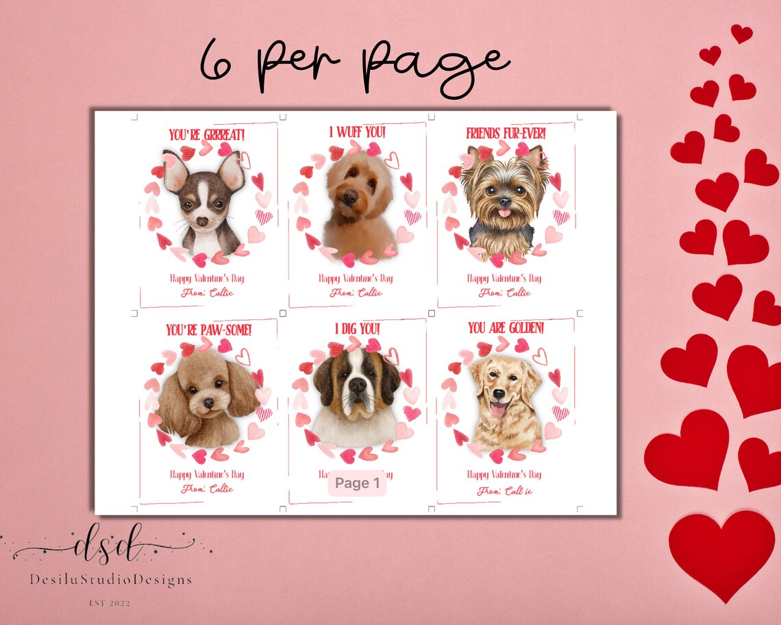 EDITABLE Dog Valentine Cards Watercolor Doggies Valentine - Etsy