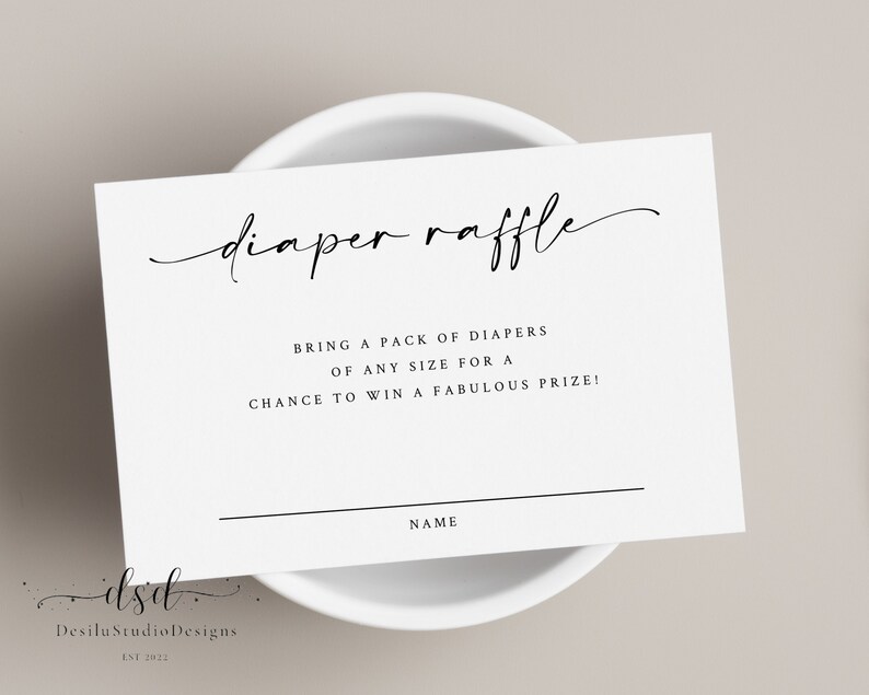 Minimalist Diaper Raffle Insert Card, Printable Cards for Baby Shower ...