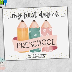 First Day of Preschool Sign - Cute Pencils Back to School Sign ...