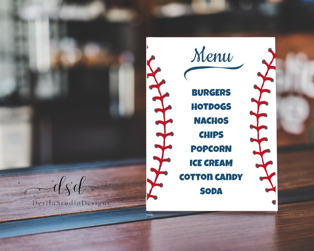 Baseball Menu Concession Sign, Baseball Party Menu, Baseball Birthday ...