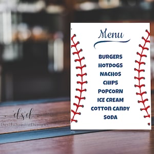 Baseball Menu Concession Sign, Baseball Party Menu, Baseball Birthday ...