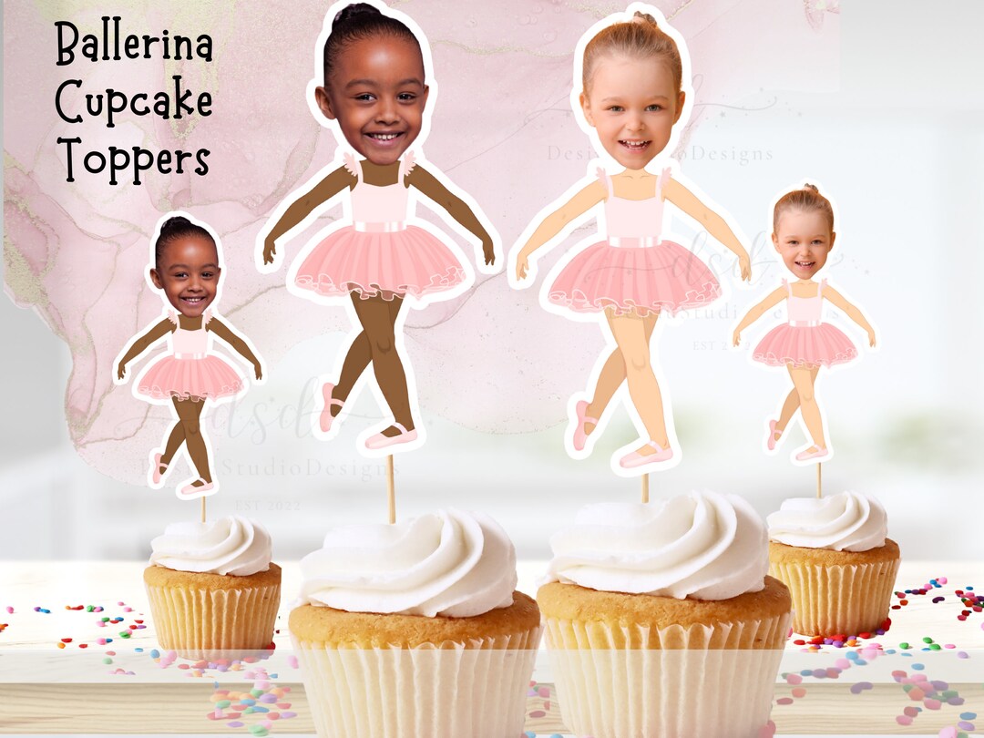 Dancer Cupcake Topper Custom Face Photo Pink Ballerina Cupcake Toppers ...