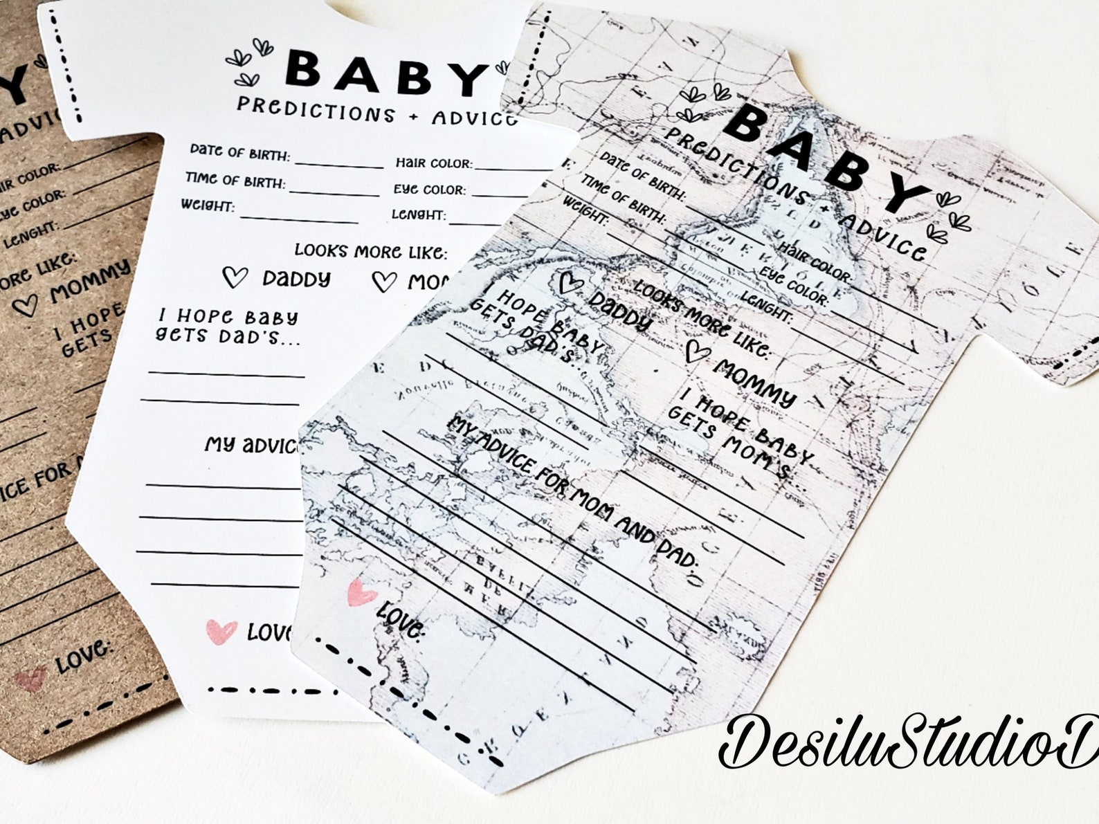 Onesie Shaped Baby Prediction and Advice Cards, Gender Neutral Baby ...