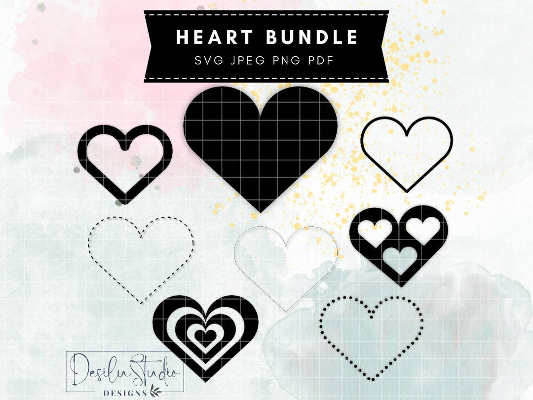Hearts Svg Png Bundle, Solid Heart Svg, Outline Heart Svg, Dotted Heart ...