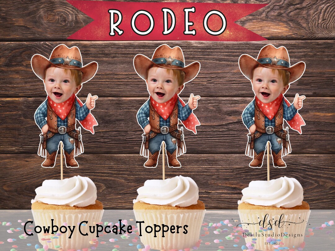 Cowboy Cupcake Face Toppers | Watercolor Western Birthday Party ...