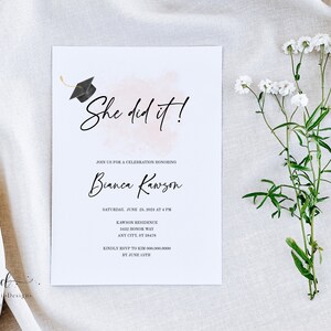 Editable She Did It! Graduation Invitation Template, Printable ...