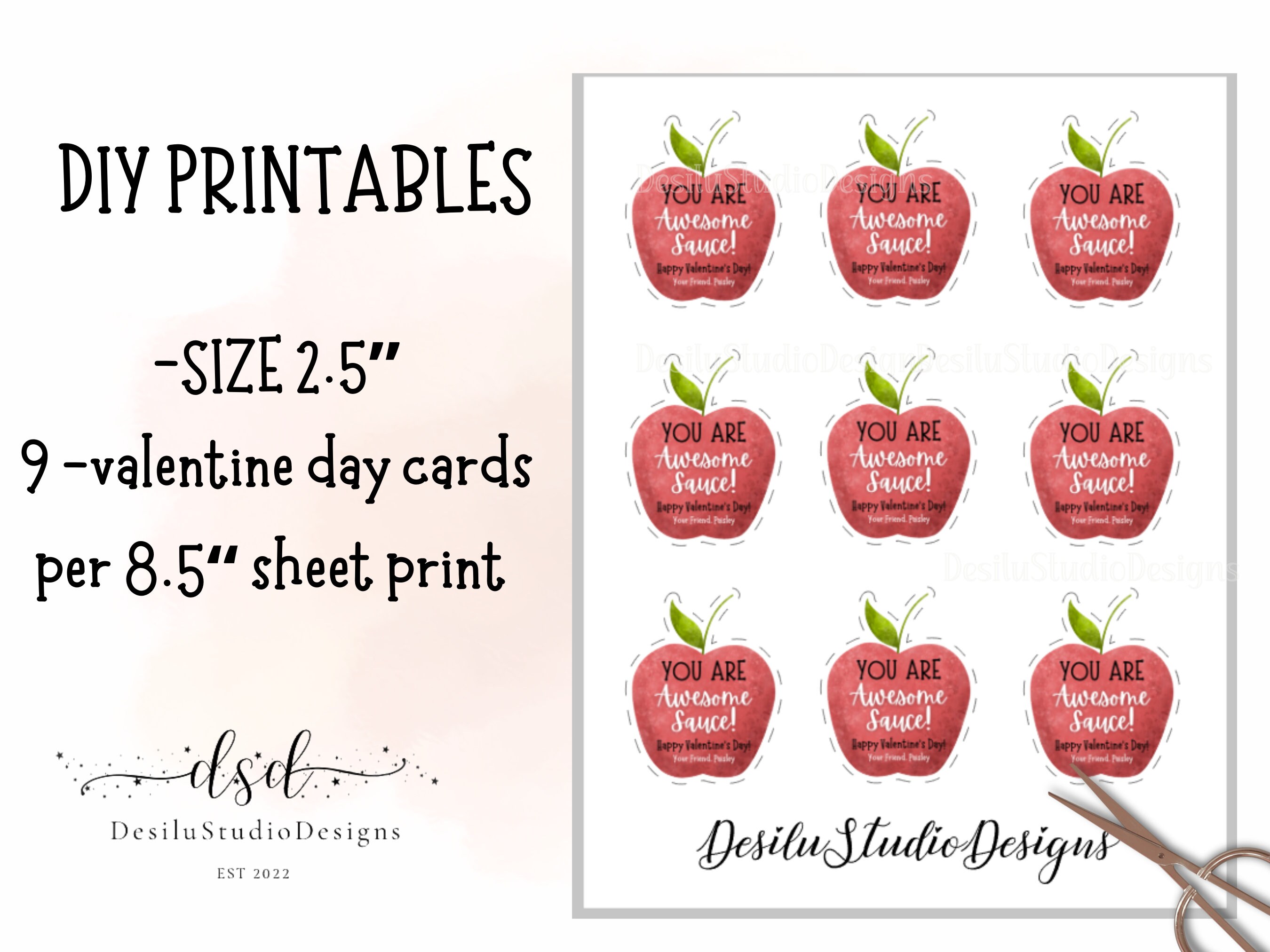 Applesauce Valentine Tags | Printable Classroom Favor (digital Download ...