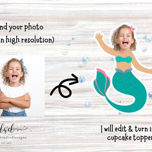 Mermaid Face Photo Cupcake Toppers Printable, Cupcake Face Toppers ...