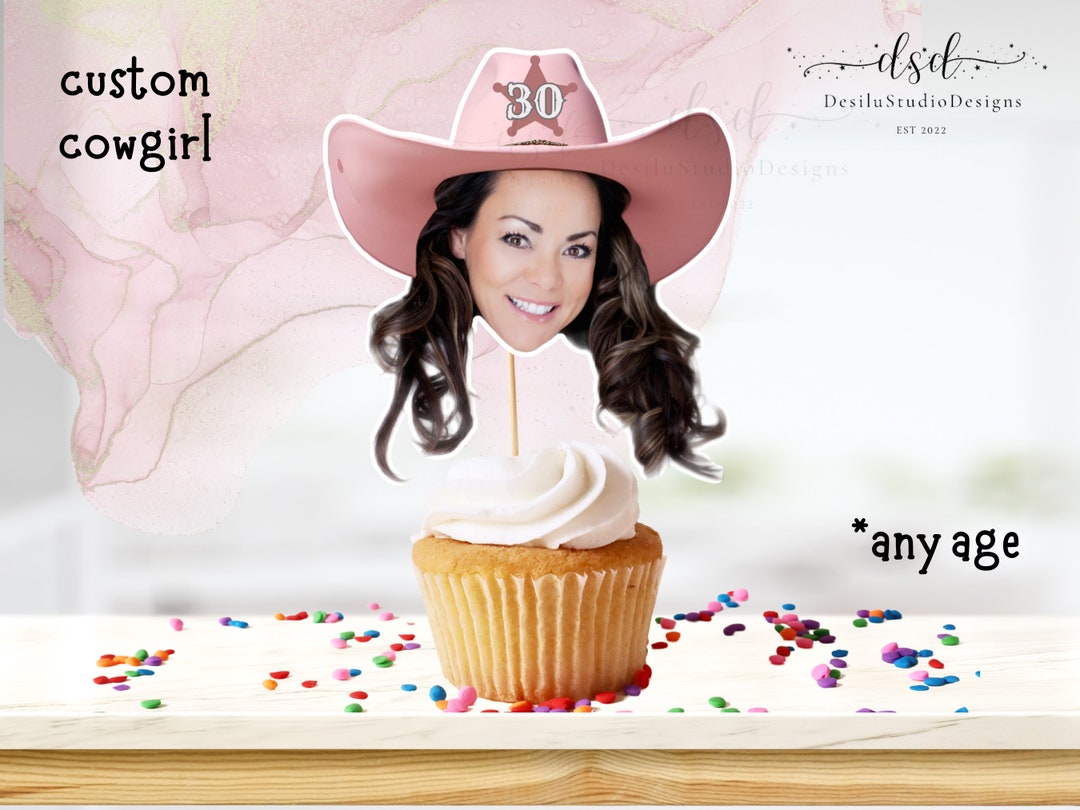Rodeo Cupcake Topper Custom Face Photo Pink Cowboy Cupcake Topper First ...
