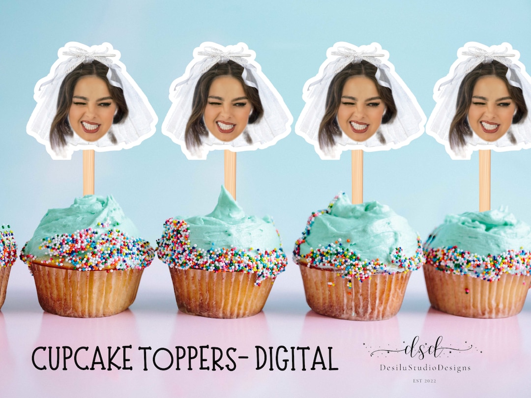 Bride to Be Cupcake Toppers, Wedding Shower Veil, DIY Cupcake Face ...