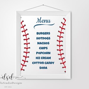 Baseball Menu Concession Sign, Baseball Party Menu, Baseball Birthday ...