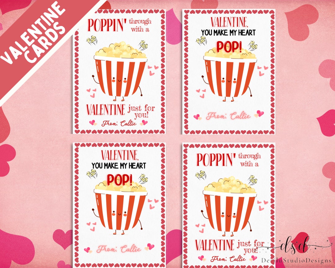 EDITABLE Popcorn Valentine Cards, Printable Valentine Cards, School ...