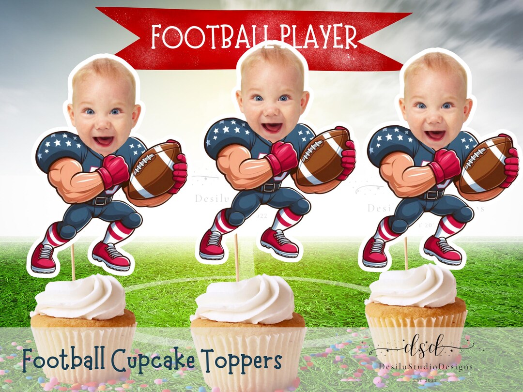 Personalized Football Player Face Cupcake Toppers | Football Party ...