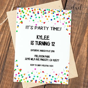 Confetti Birthday Party Invitation, Colorful Invitation, It’s Party ...