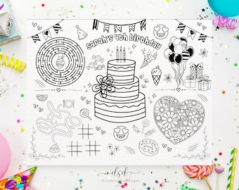 Birthday Party Coloring Placemat for Kids Personalized Template ...