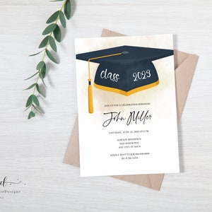 Editable Graduation Party Invitation Template, Printable Graduation Cap ...
