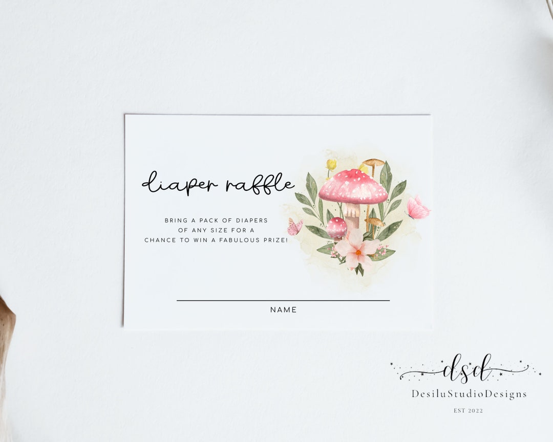 Pink Mushroom Diaper Raffle Cards, Diaper Raffle Card, Woodland Floral ...