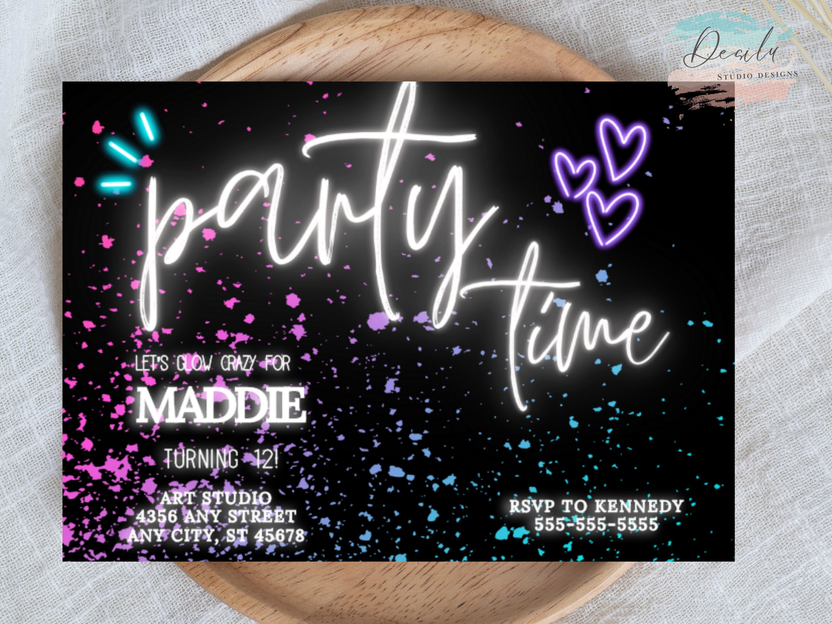 Neon Glow Birthday Party Invitation Editable Template Party Time Glow ...