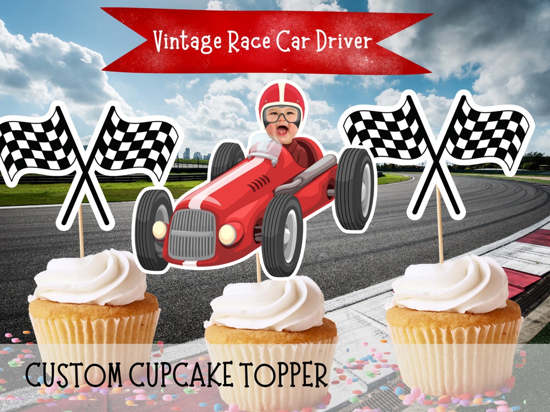 Vintage Race Car Driver Cupcake Topper Racing Cupcake Topper Race Car ...