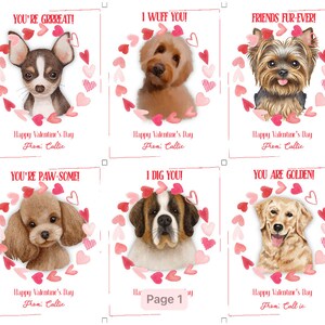 EDITABLE Dog Valentine Cards, Watercolor Doggies Valentine Cards ...