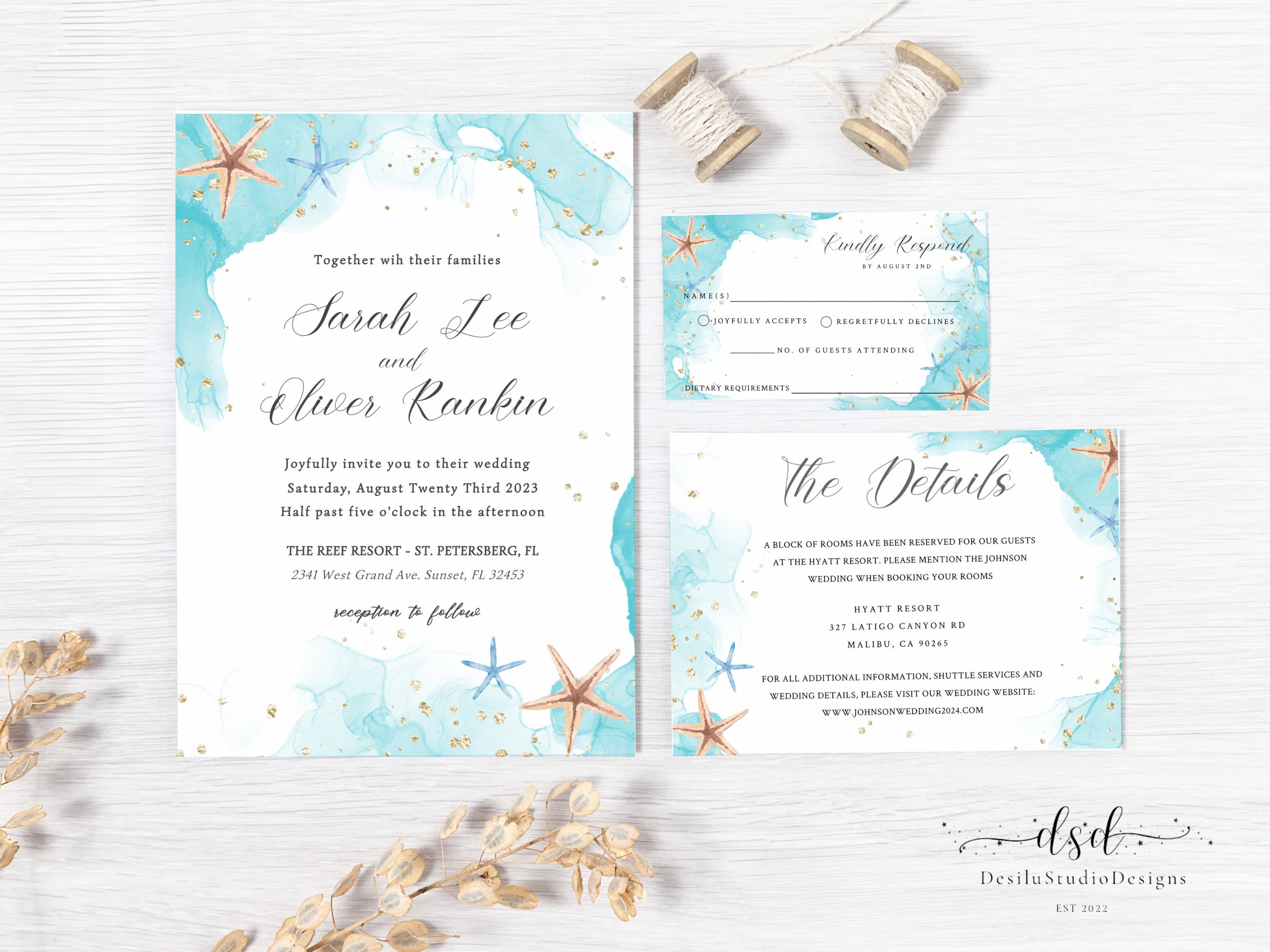 Beach Ocean Wedding Invitation Template Set Coastal - Etsy