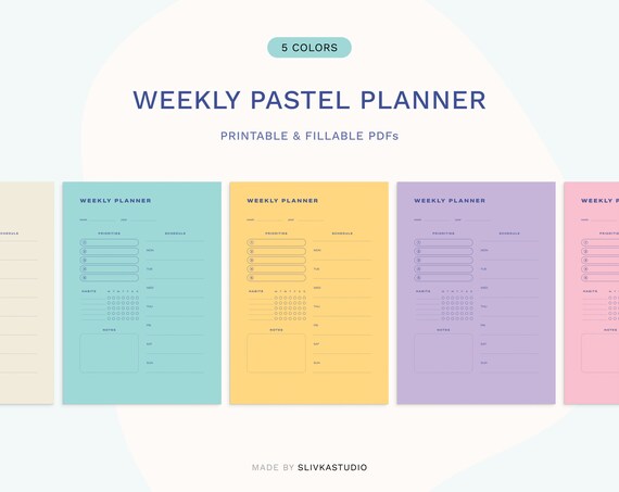 Weekly Pastel Planner Printable & Fillable A4 PDF | Etsy