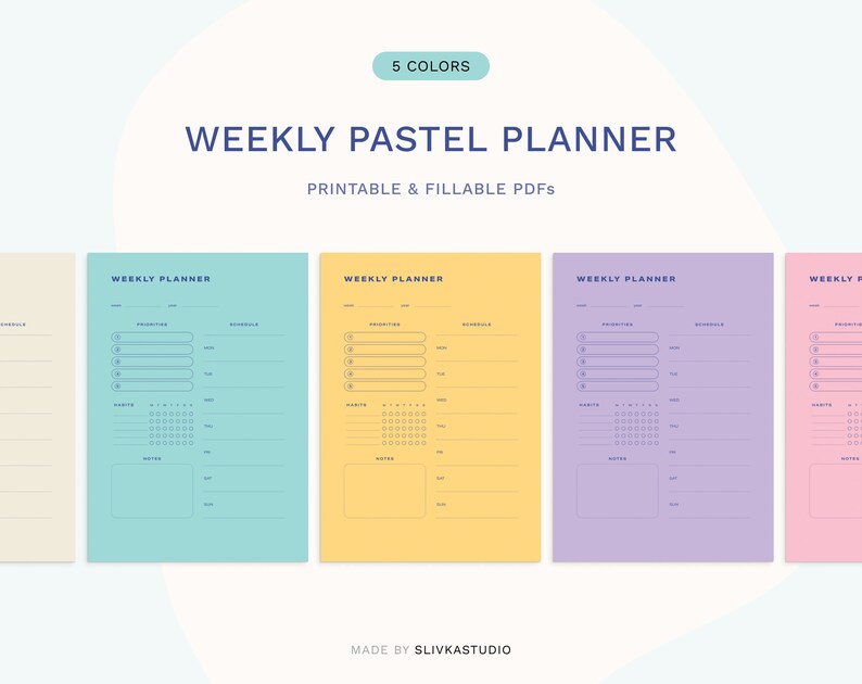Weekly Pastel Planner Printable & Fillable A4 PDF | Etsy