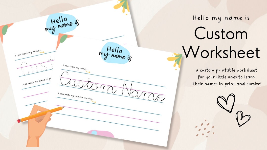 Hello My Name is Custom Name Trace Worksheet, Kids Print and Cursive ...