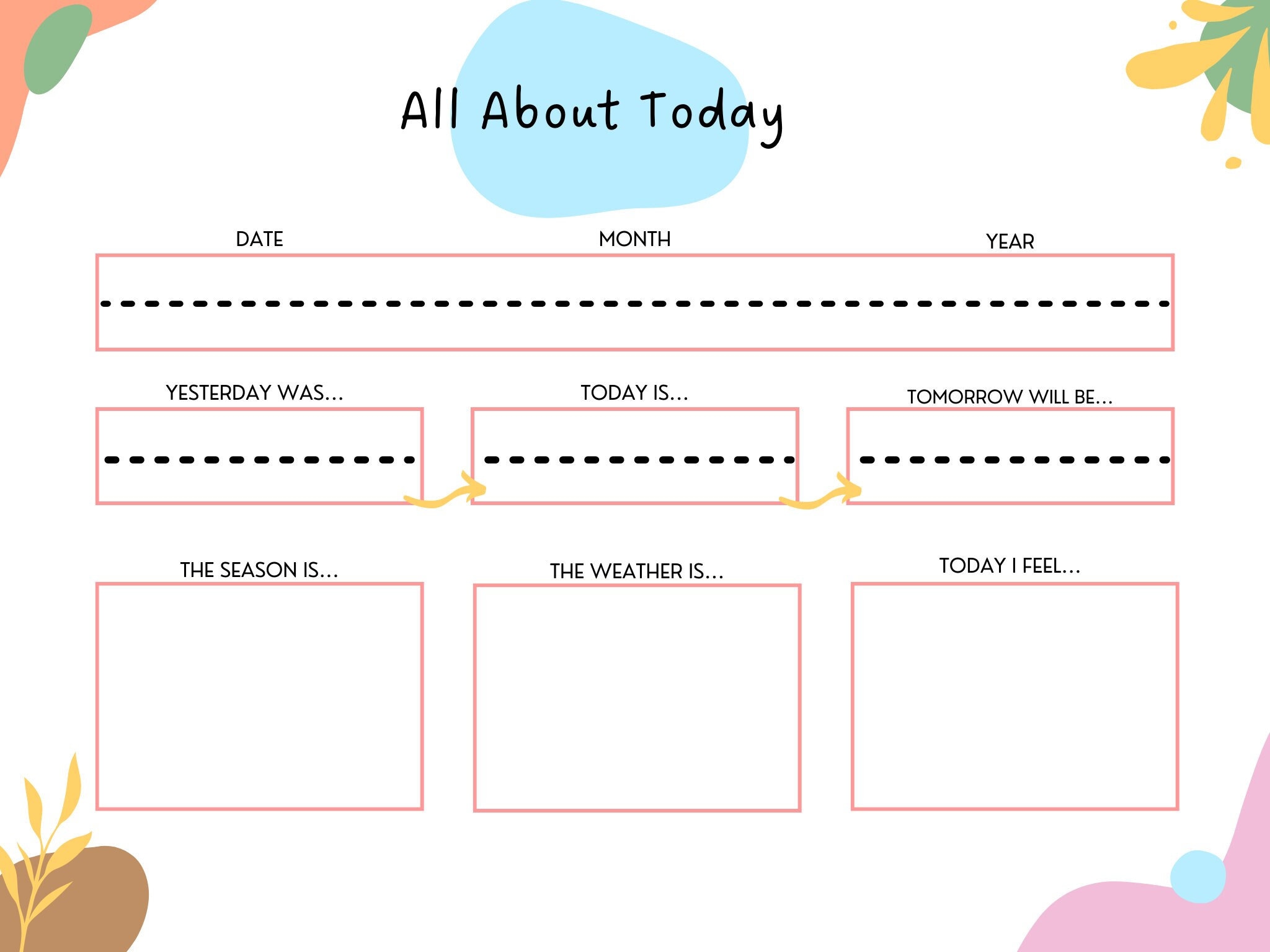 All About Today Morning Board Printable, Kids Learning Chart, Year ...