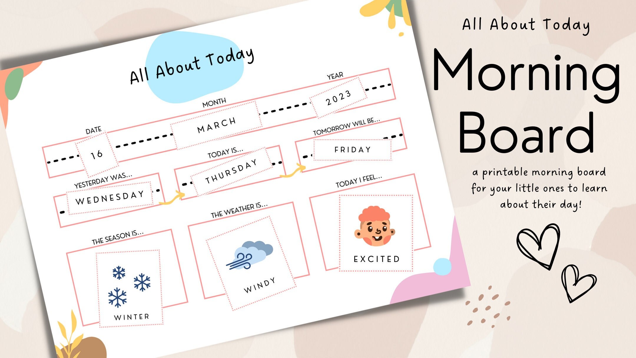 All About Today Morning Board Printable, Kids Learning Chart, Year ...