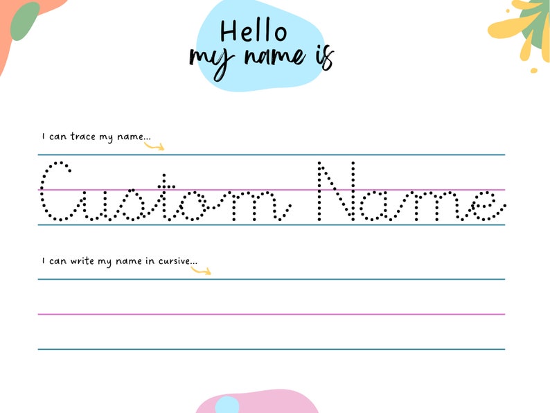 Hello My Name is Custom Name Trace Worksheet, Kids Print and Cursive ...