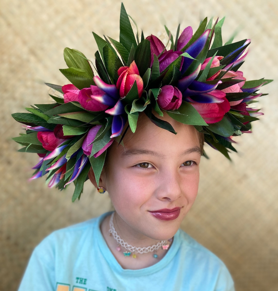Lei Po'o Premium Hawaiian Flower Crown Haku Wreath for Polynesian ...