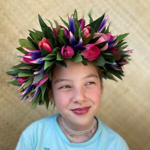 Lei Po'o Premium Hawaiian Flower Crown Haku Wreath for Polynesian ...
