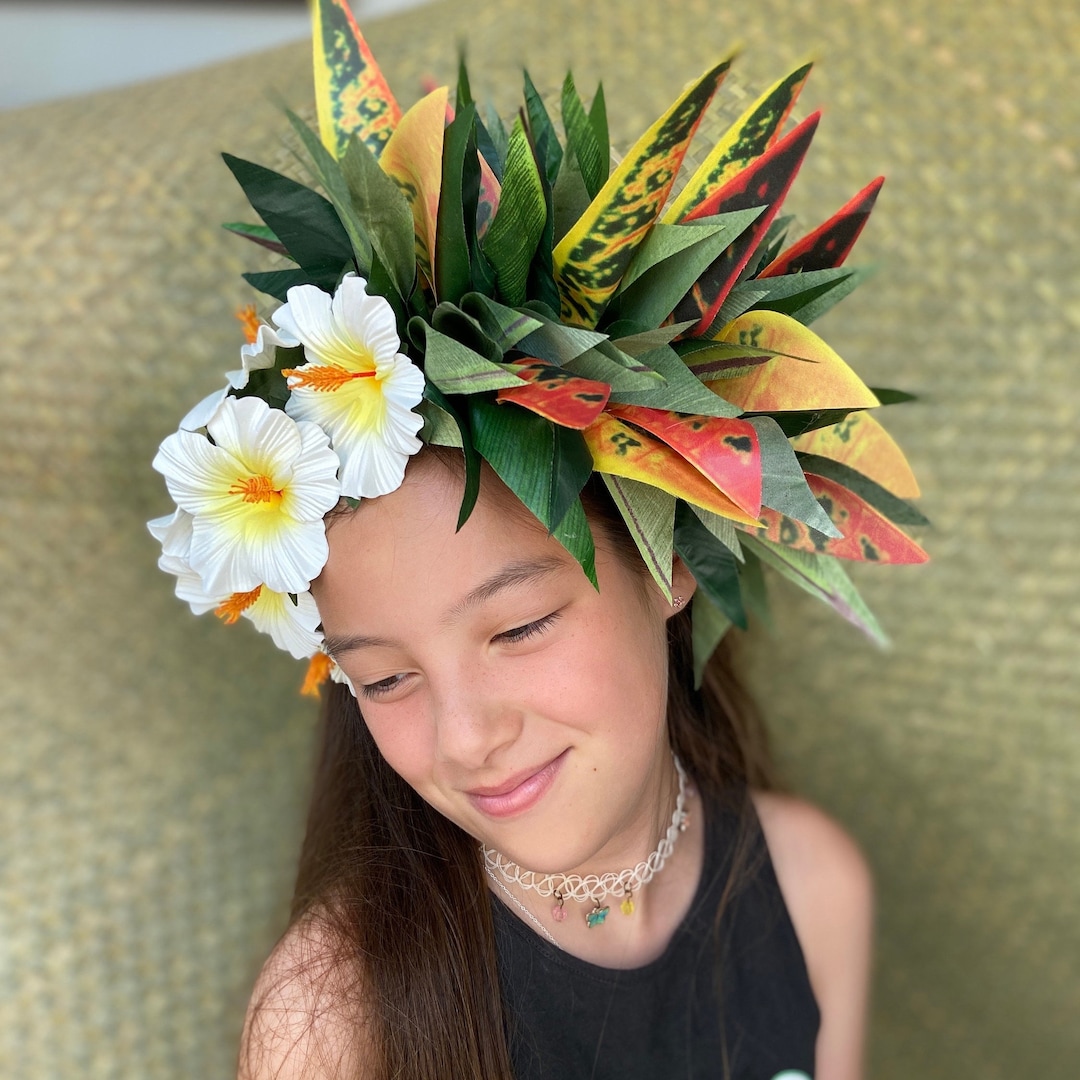 Polynesian Headdress Hibiscus Croton Lei Po'o Premium Tahitian Flower ...