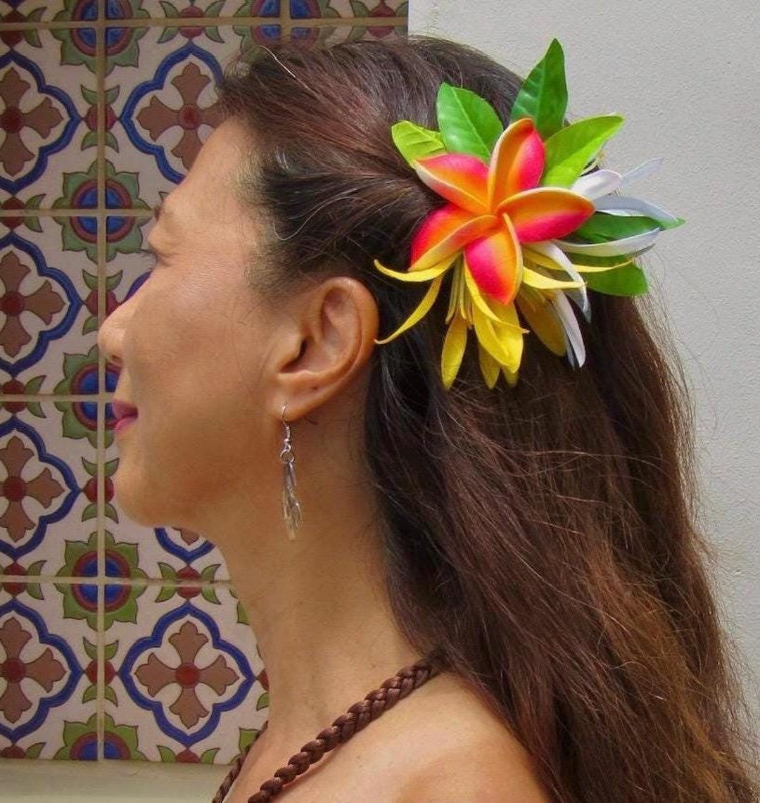 Hawaiian Plumeria Hair Clip Tahitian Costume Accessories Maile & Spider ...