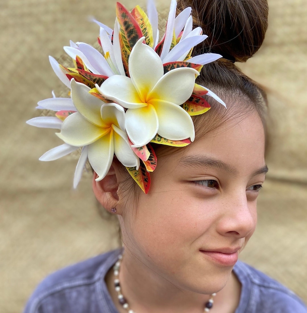 Double Hawaiian Plumeria Hair Clip Tahitian Headdress Costume Aparima ...