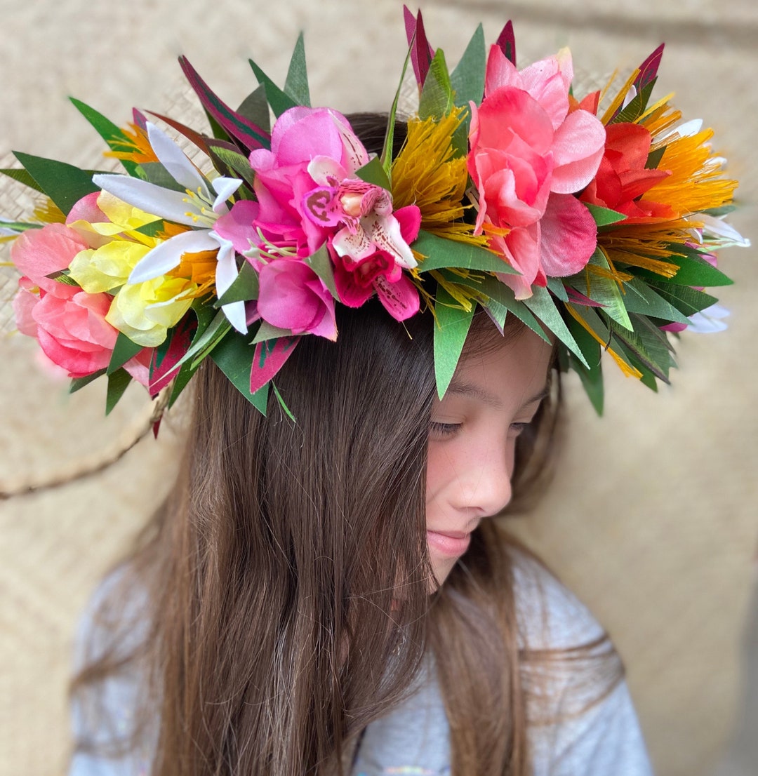 Lei Po'o Cook Islands Princessa Coral Flower Crown Haku Graduation Lei ...