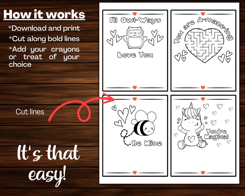 Valentine Coloring Cards, Printable Valentine's Day Cards, Unicorn ...