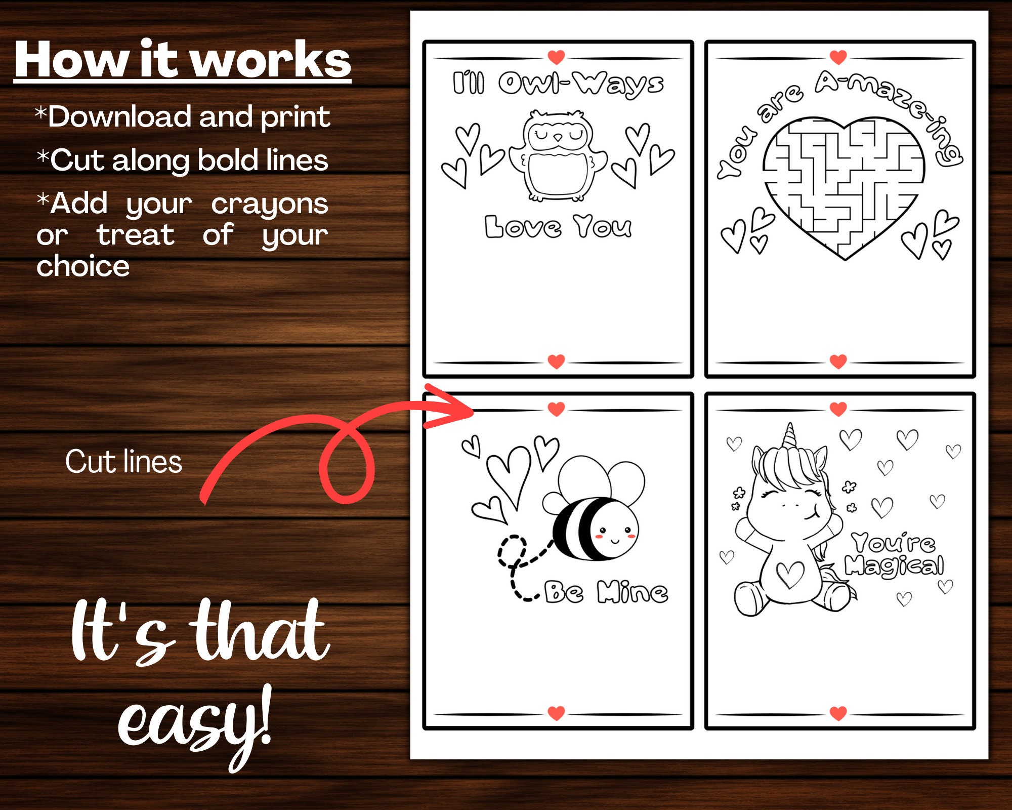 Valentine Coloring Cards, Printable Valentine's Day Cards, Unicorn ...