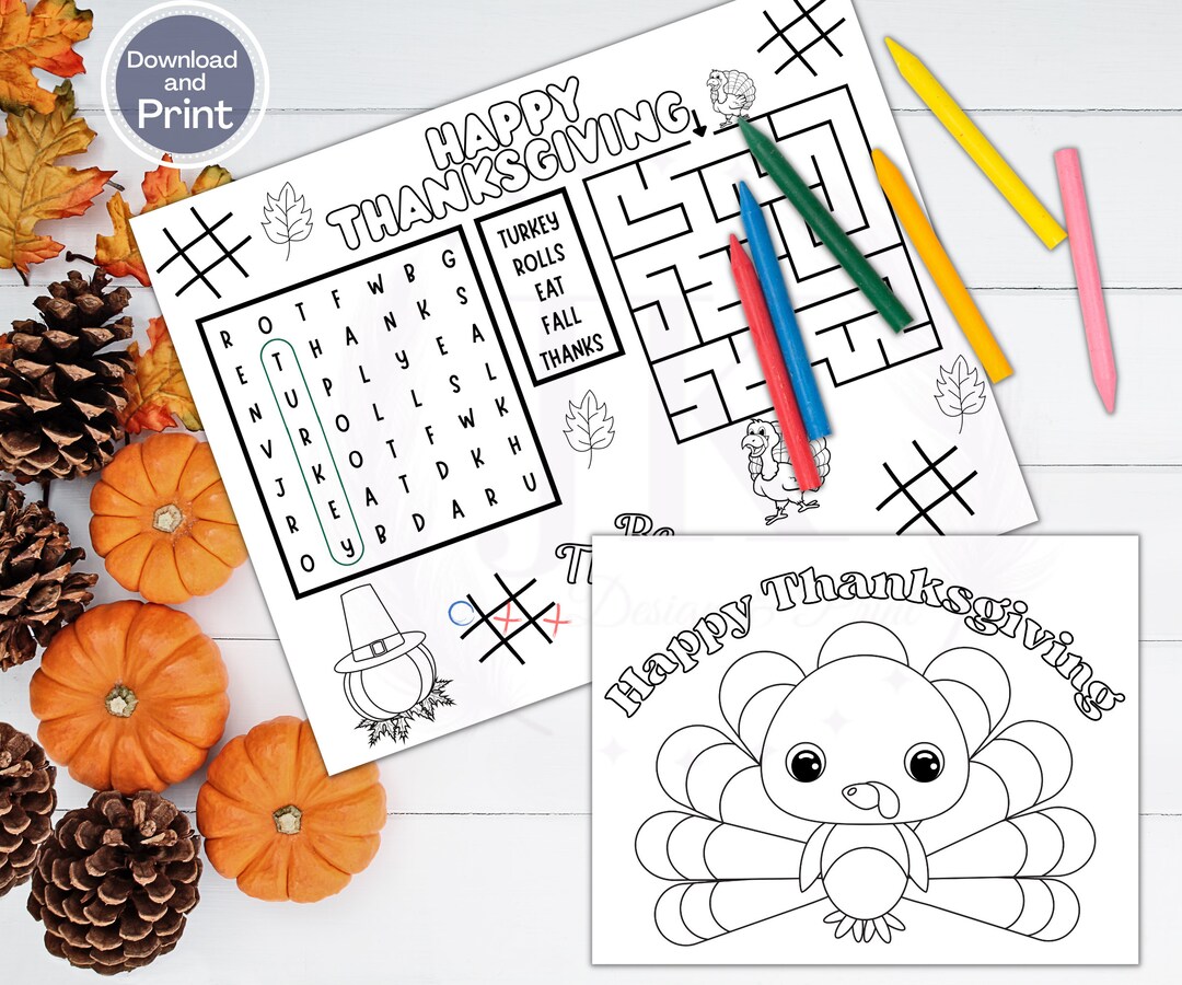 Thanksgiving Coloring Sheet, Printable Placemat Dinner Table ...