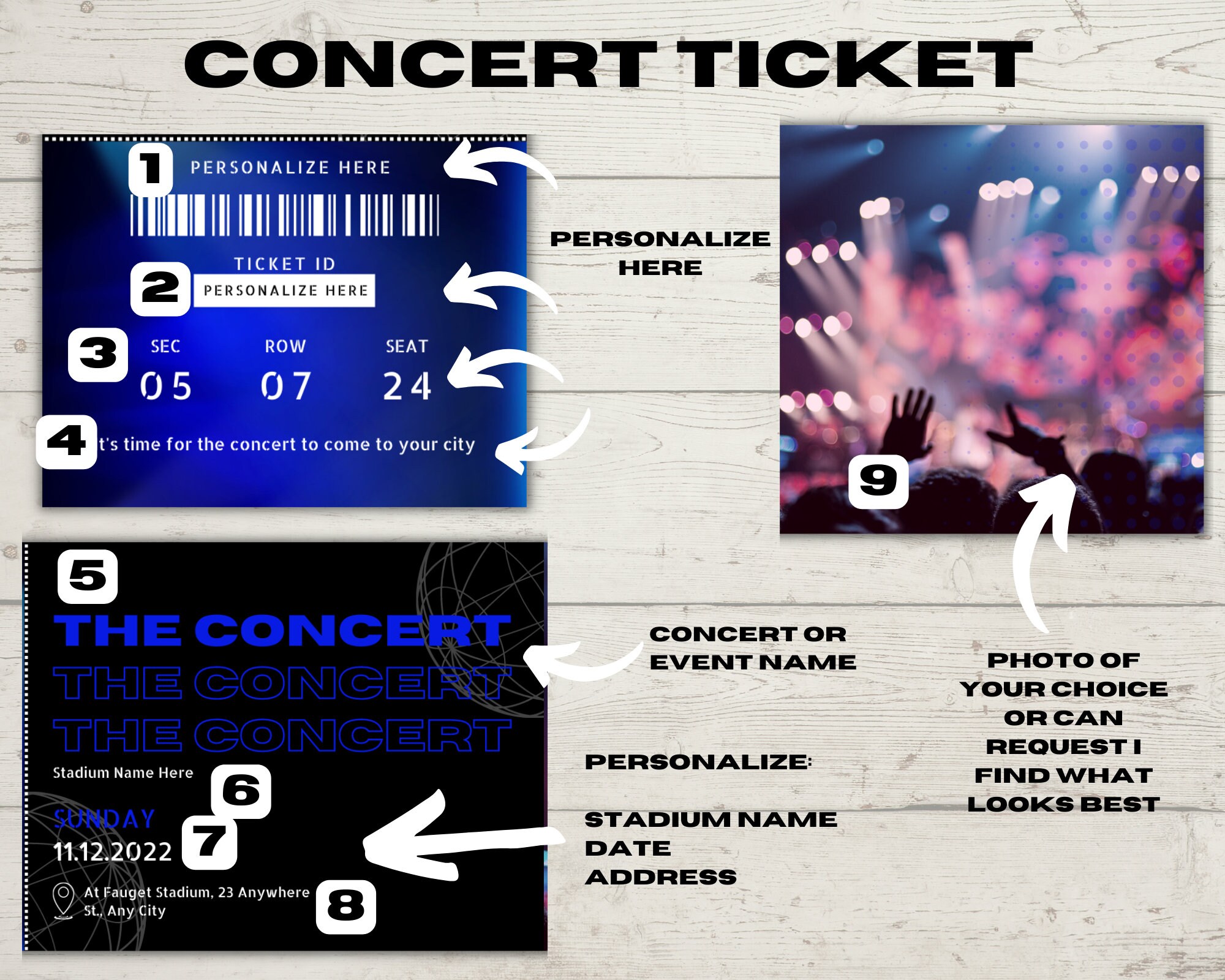 Personalized Concert Ticket, Digital Concert Ticket, Birthday Concert ...