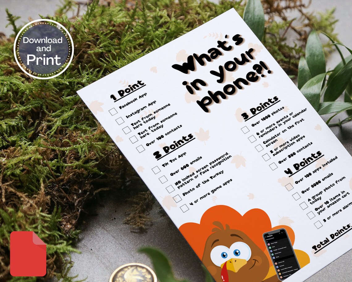 Thanksgiving What's in Your Phone Game, Game for Kids and Adults ...