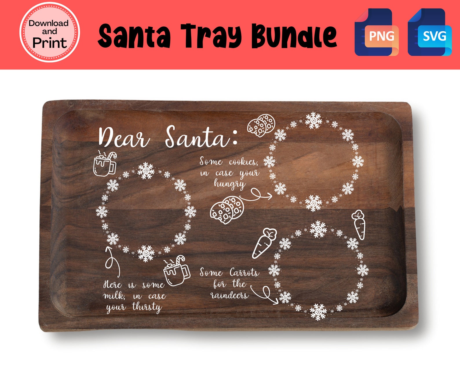 Dear Santa Tray SVG Bundle, Christmas SVG, Santa Tray SVG, Santa Plate ...