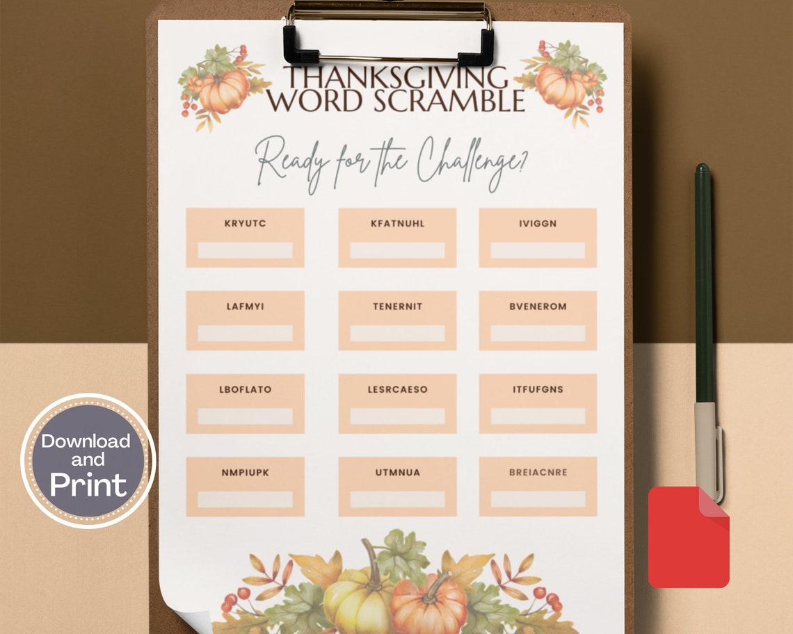 Thanksgiving Word Scramble Game, Thanksgiving Games for the Family ...