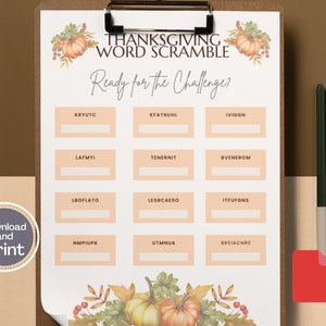 Thanksgiving Word Scramble Game, Thanksgiving Games for the Family ...