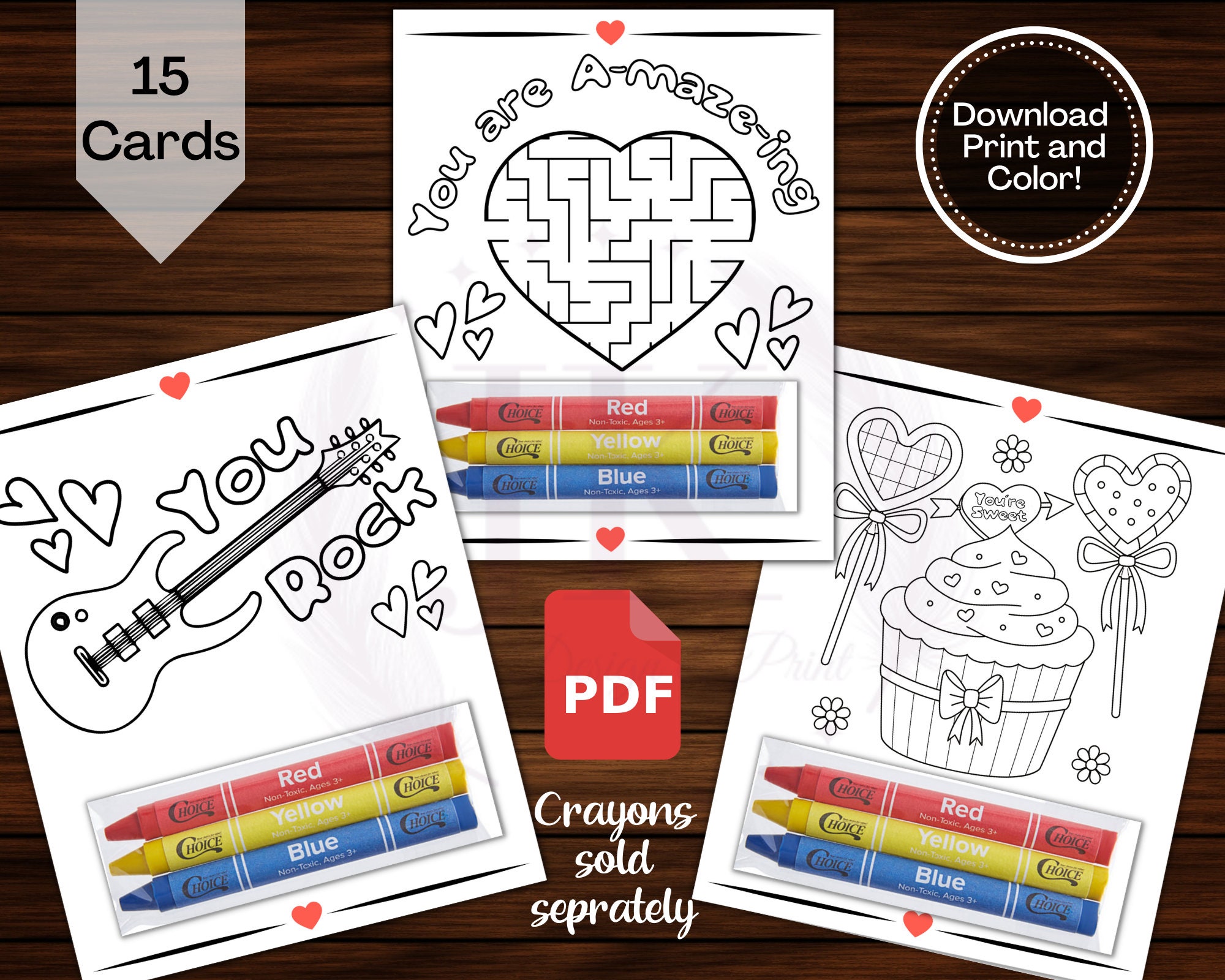 Valentine Coloring Cards, Printable Valentine's Day Cards, Unicorn ...