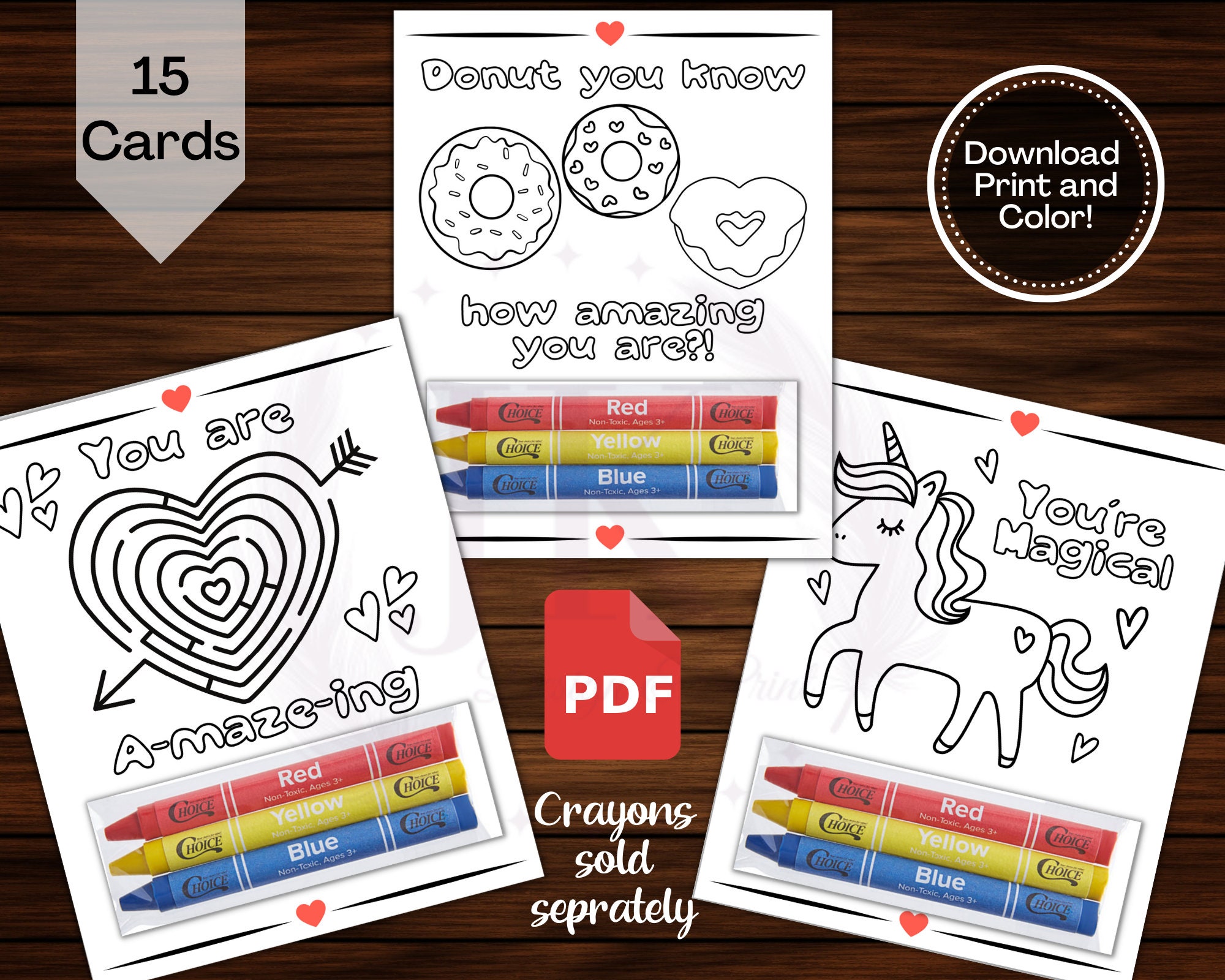Valentine Coloring Cards, Printable Valentine's Day Cards, Unicorn ...