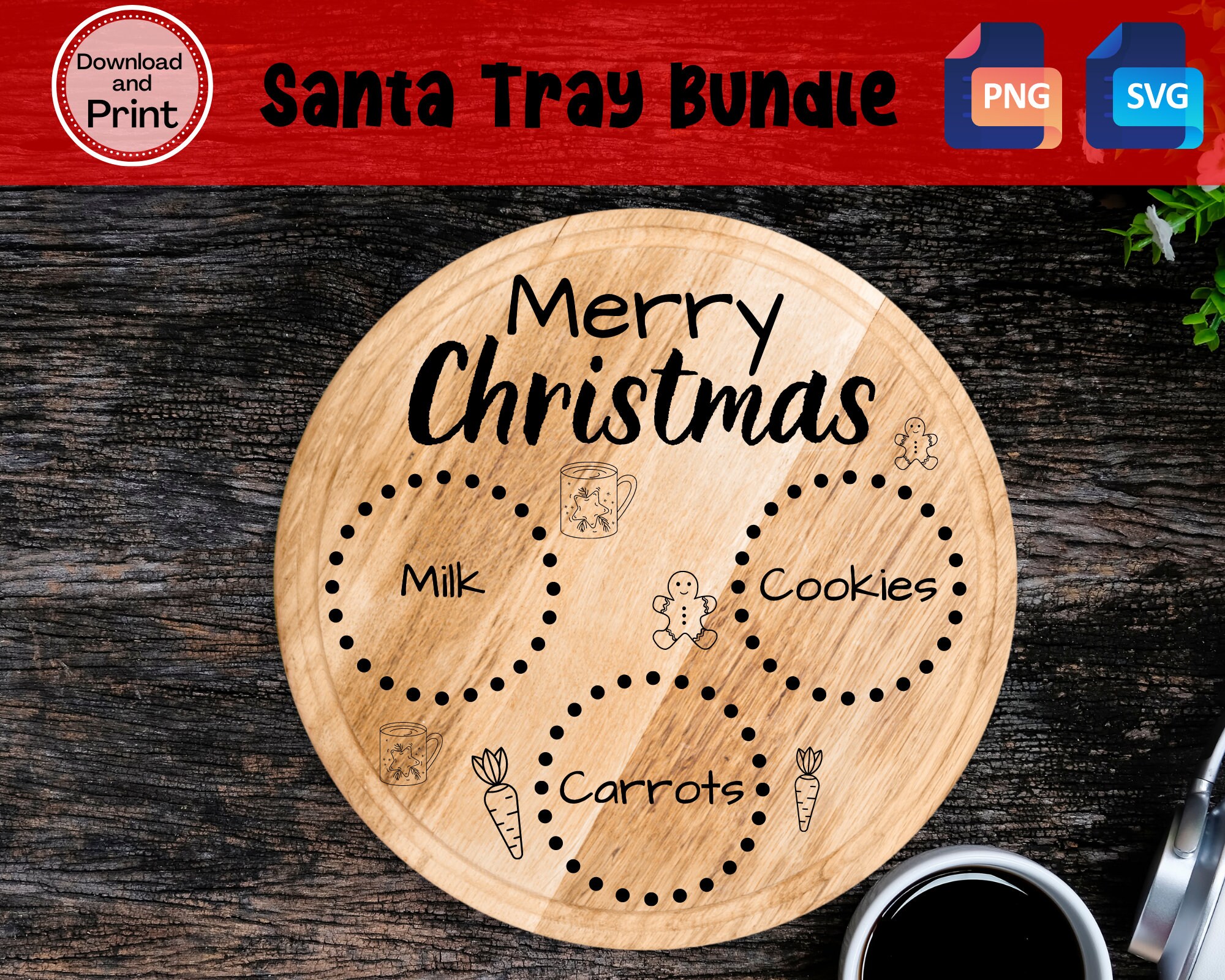 Dear Santa Tray SVG Bundle, Christmas SVG, Santa Tray SVG, Santa Plate ...