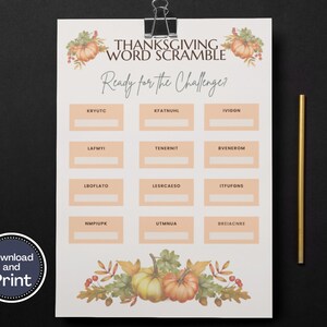 Thanksgiving Word Scramble Game, Thanksgiving Games for the Family ...