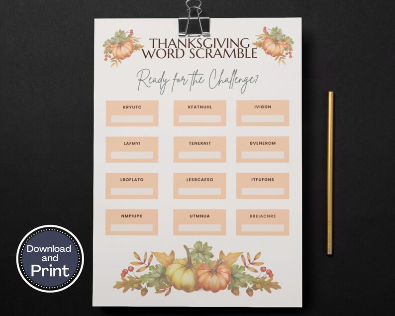 Thanksgiving Word Scramble Game, Thanksgiving Games for the Family ...